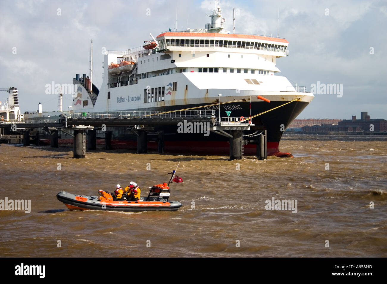 The Norse Merchant ferry, Lagan Viking, moored at Birkenhead Stock ...