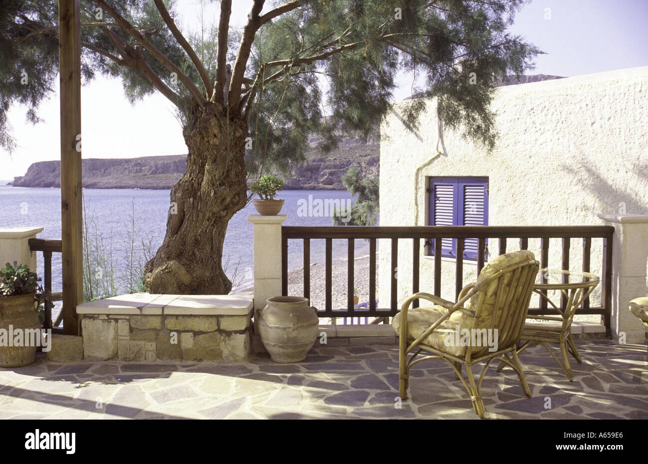 Hotel veranda in Kato Zakros on Crete Greece Stock Photo - Alamy