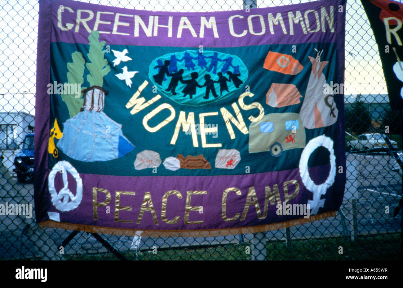 Greenham Common Womens Peace Camp Banner On Fencing Stock Photo - Alamy