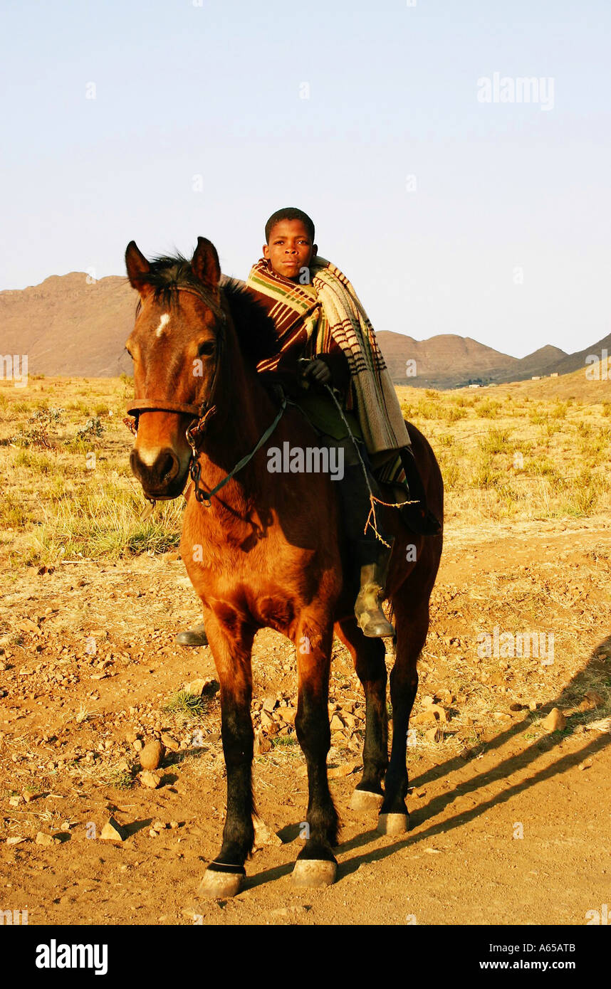 Young boy on Basotho Pony Lesotho Stock Photo - Alamy