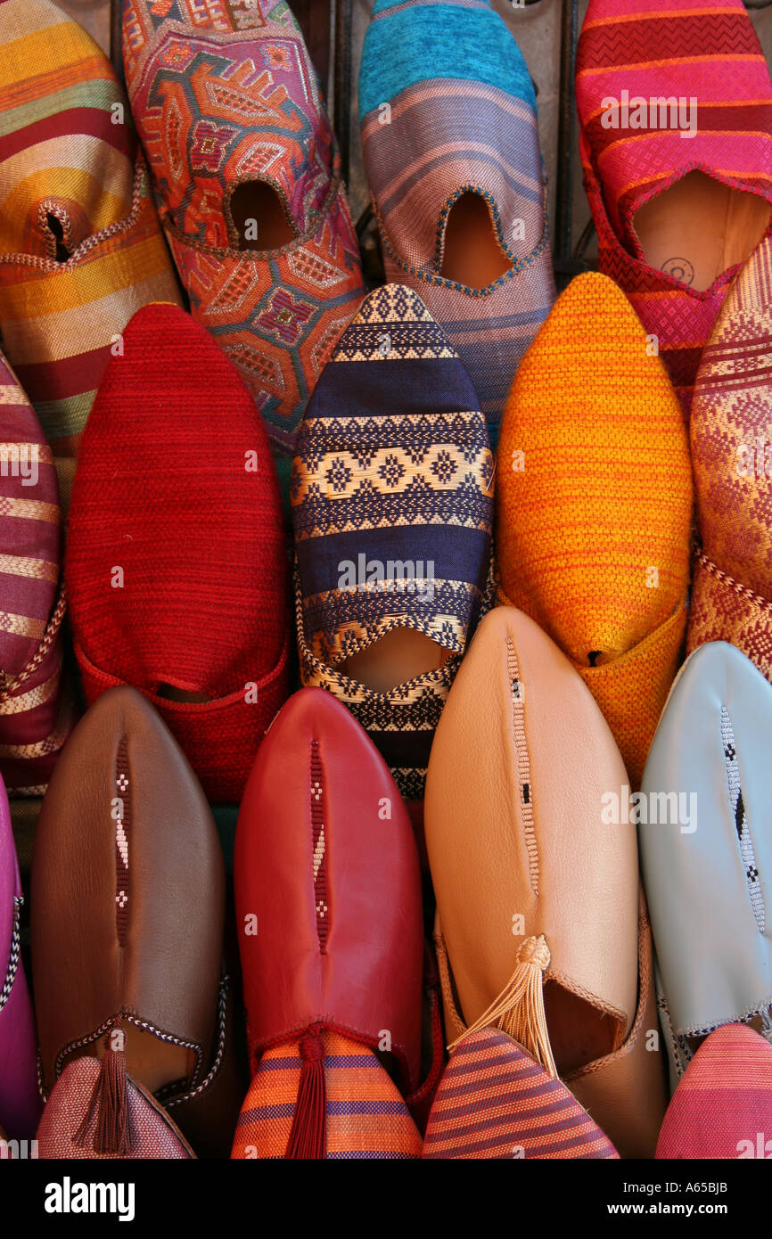 Baboush slippers are displayed in a medina in Marrakesh Morocco Stock ...