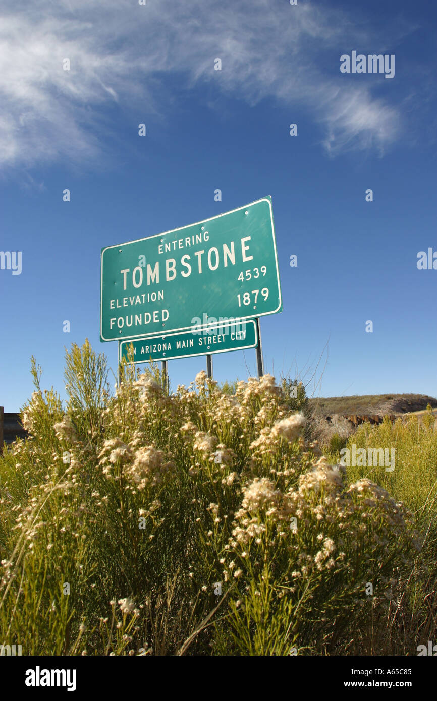 Road sign showing the town of Tombstone Arizona USA Stock Photo - Alamy