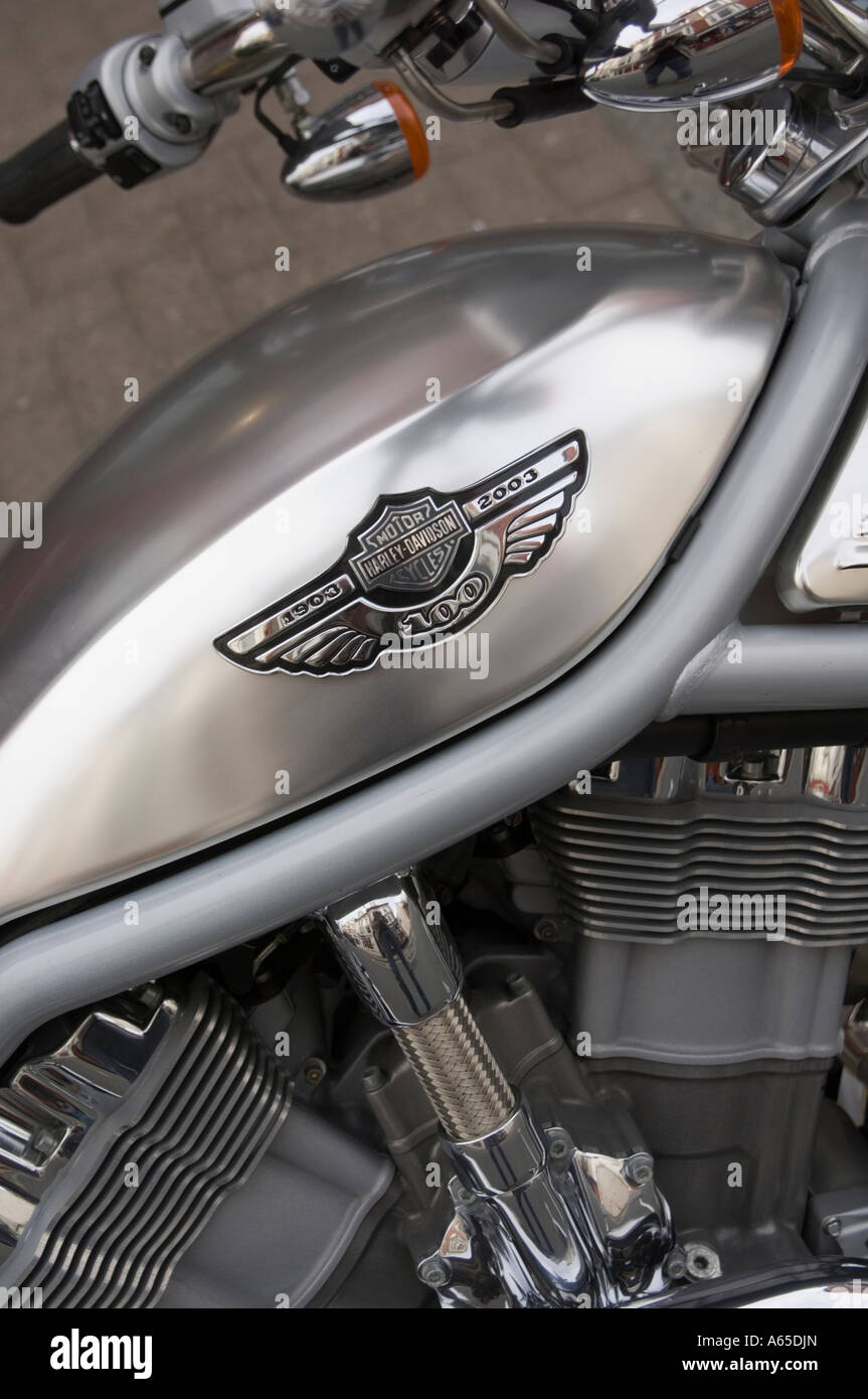 Harley Davidson silver grey 100 motor bike detail of engine Stock Photo ...