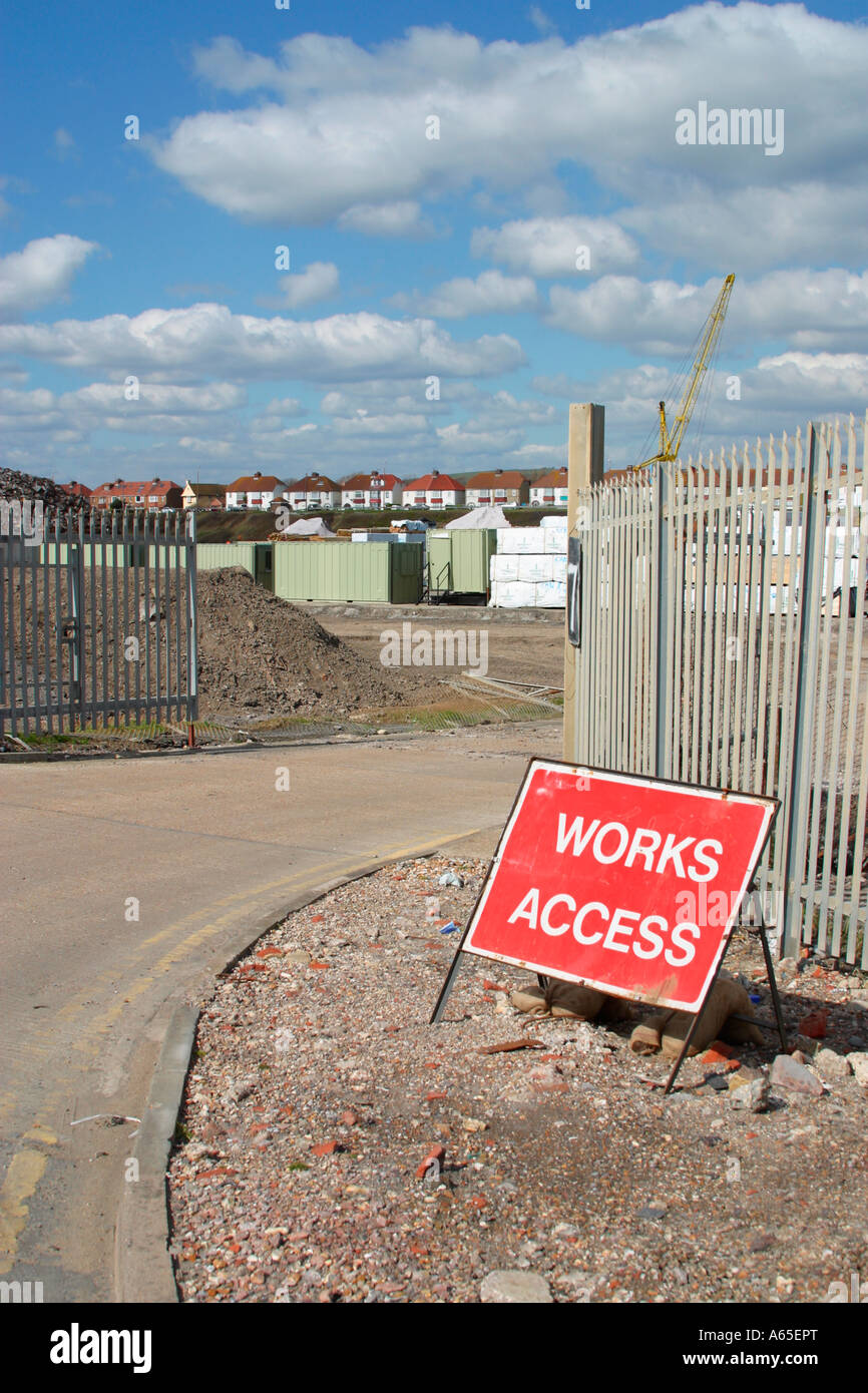 Works Access Sign at entrance to construction site on south coast of ...