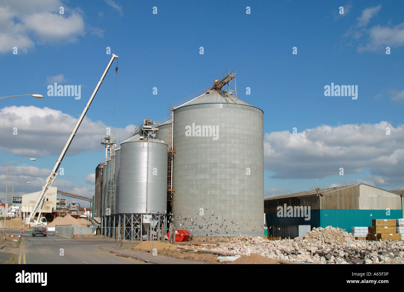 Row of Grain silos at Port of Shoreham, West Sussex Stock Photo - Alamy