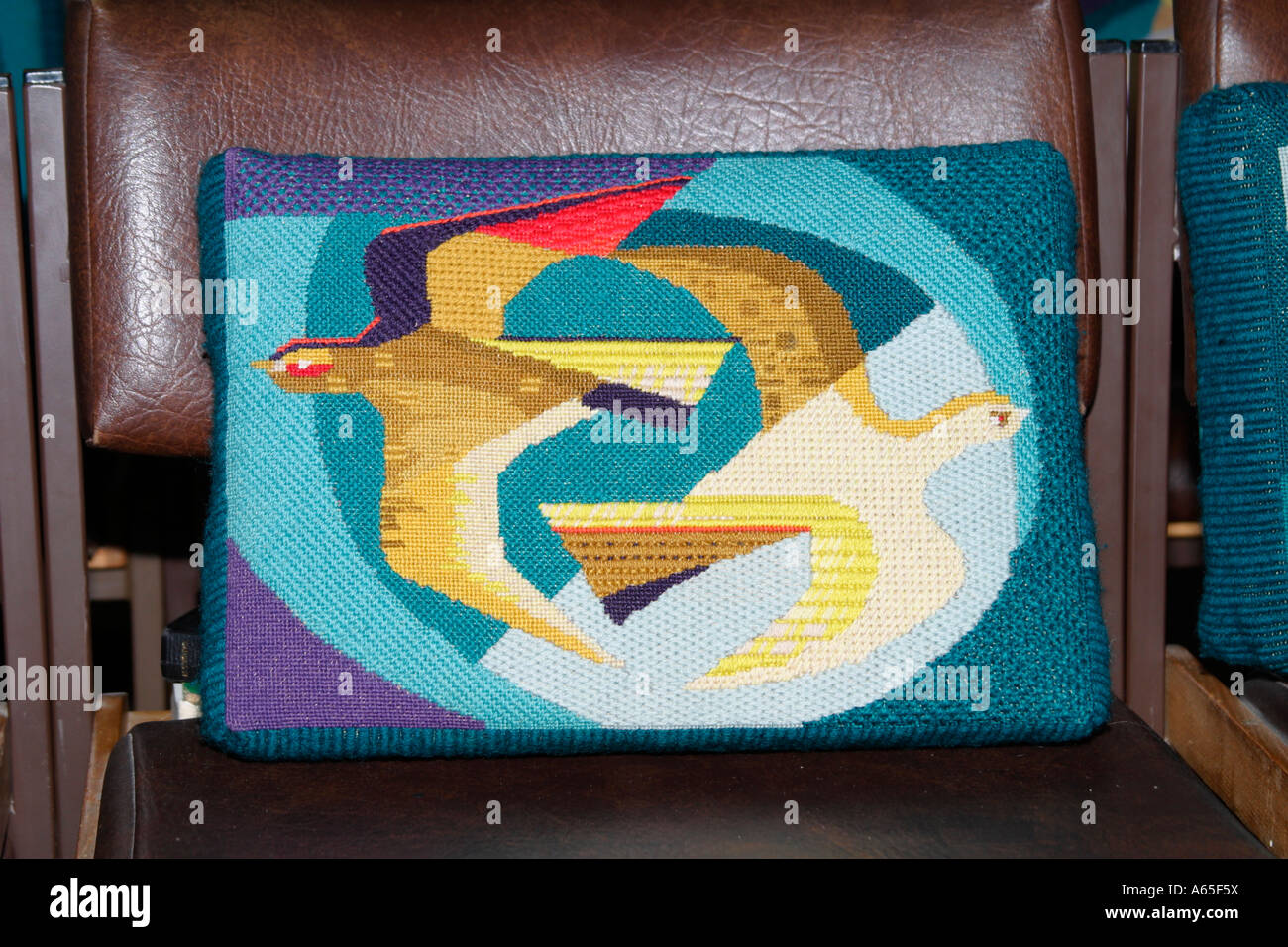 Church kneeler or hassock embroidered with two doves Stock Photo - Alamy