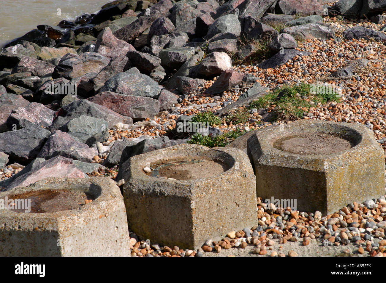 A close up of part of the Sea Defences at Shoreham Harbour, Sussex ...