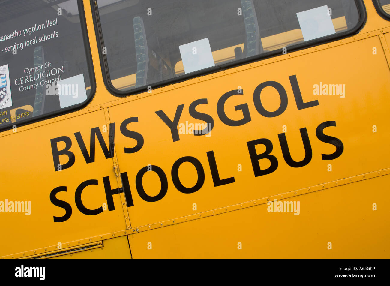 Arriva wales yellow painted school buses parked in depot with bilingual ...