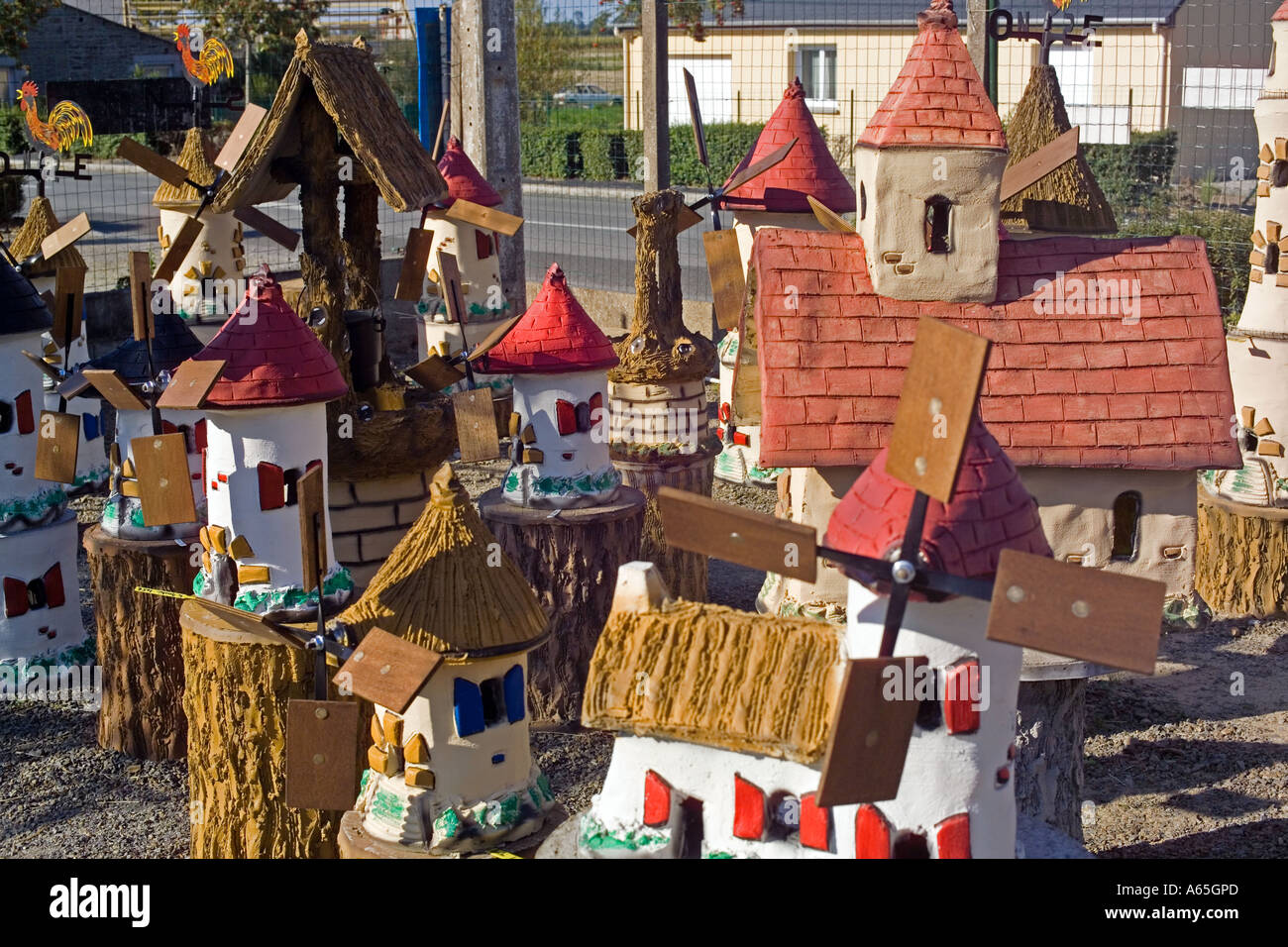GARDEN WINDMILL DISPLAY AT FACTORY BRITTANY FRANCE Stock Photo - Alamy
