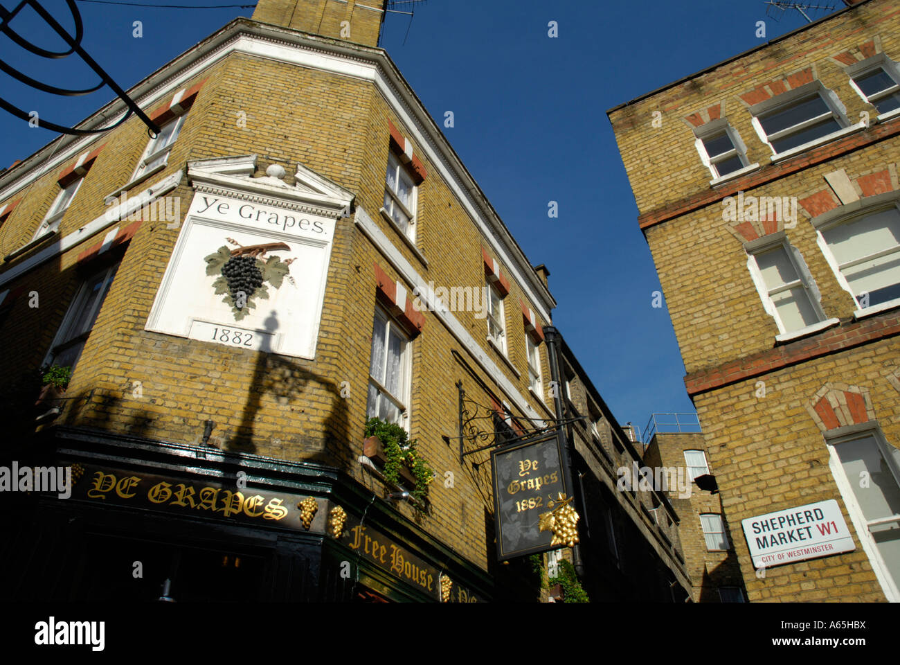 View of Shepherd Market and Ye Grapes pub in Mayfair London England ...