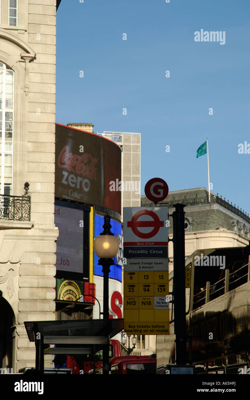 View of Piccadilly Circus buildings showing the famous advertising ...