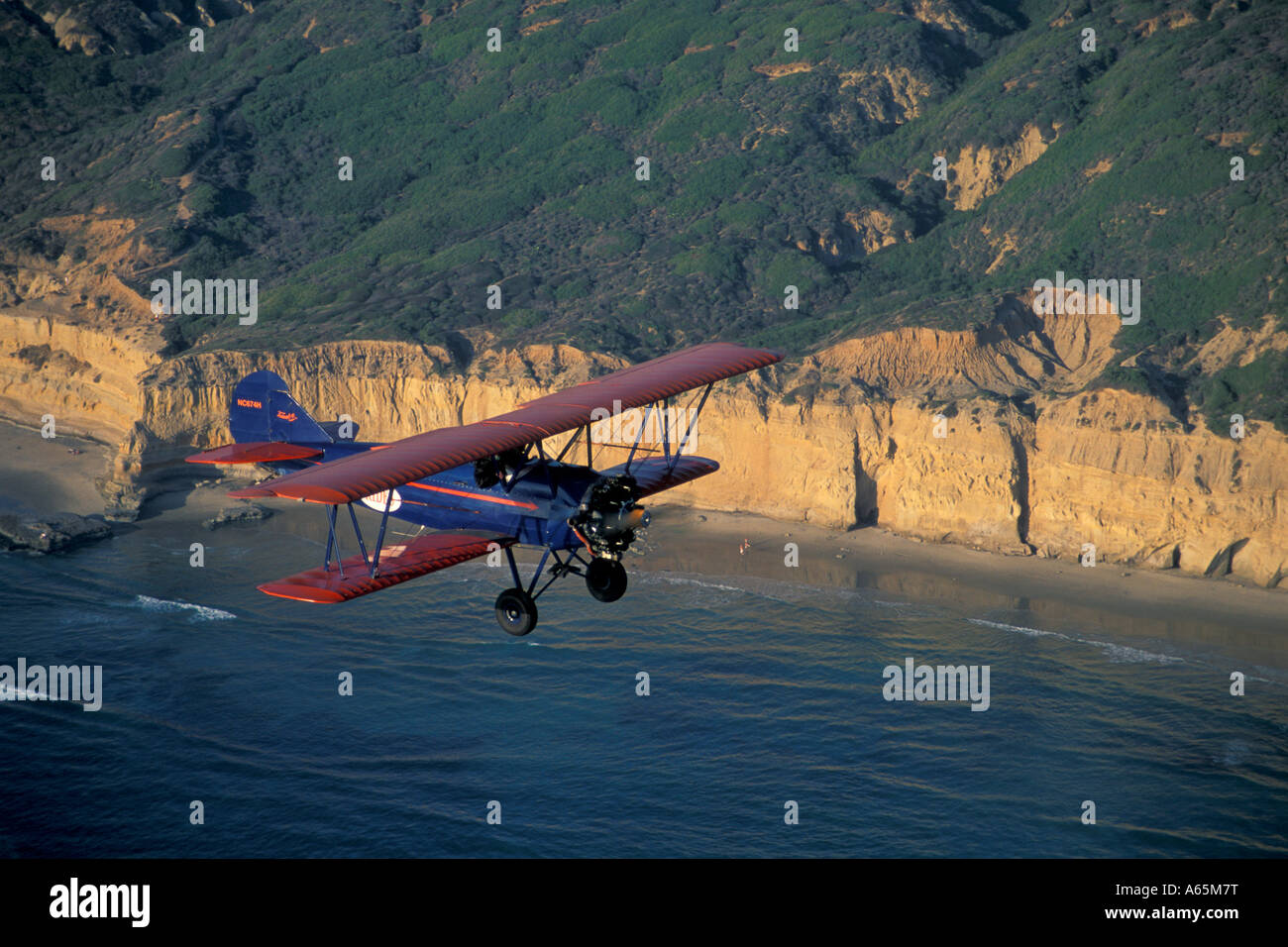 BiPlane over Torrey Pines State Beach Northern San Diego Coastline San ...