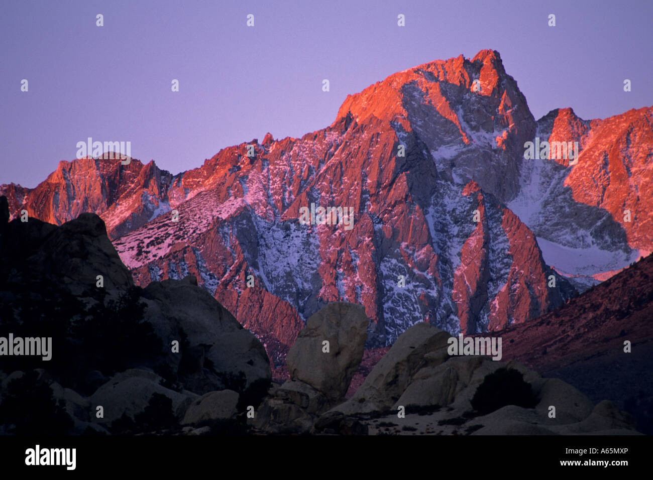 Alpenglow at sunrise on Mt Humphreys Buttermilk area near Bishop ...
