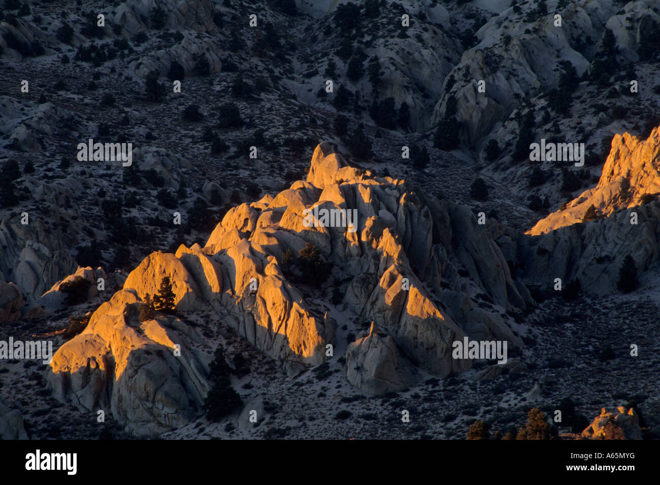 First light on rocks in the Buttermilk area near Bishop Eastern Sierra ...