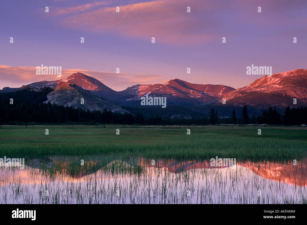 Lenticular cloud reflection sunset over Ragged Peak and Tuolumne ...