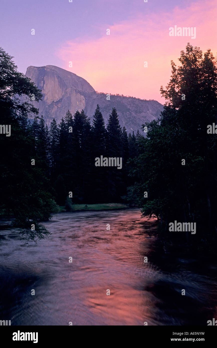 Sunset over Half Dome and the Merced River Yosemite Valley Yosemite ...
