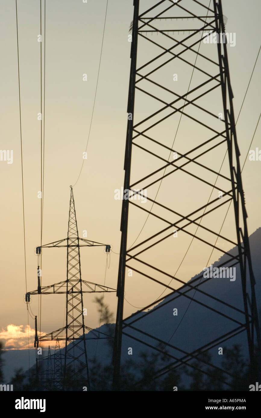 Power lines and towers in Italy Stock Photo - Alamy