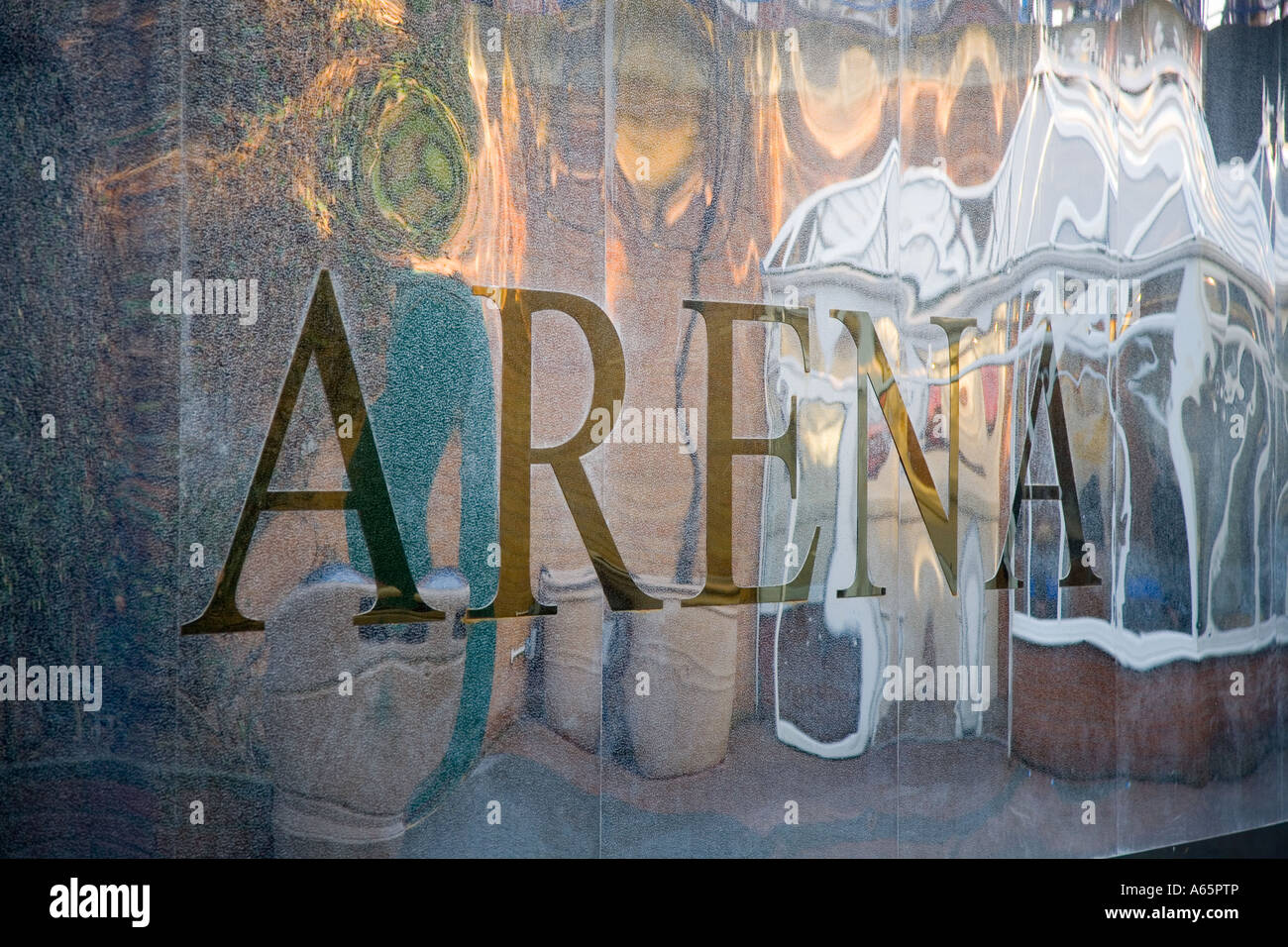 Arena sign with reflections at Blackpool Pleasure Beach uk Stock Photo ...