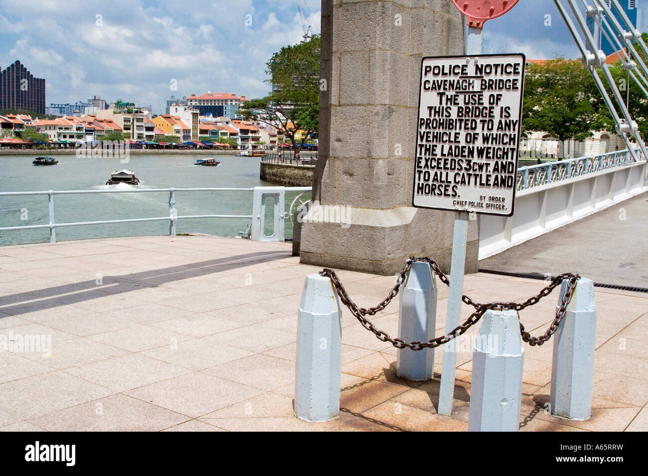 Antique Colonial Sign on Cavenagh Bridge Boat Quay Singapore Stock ...