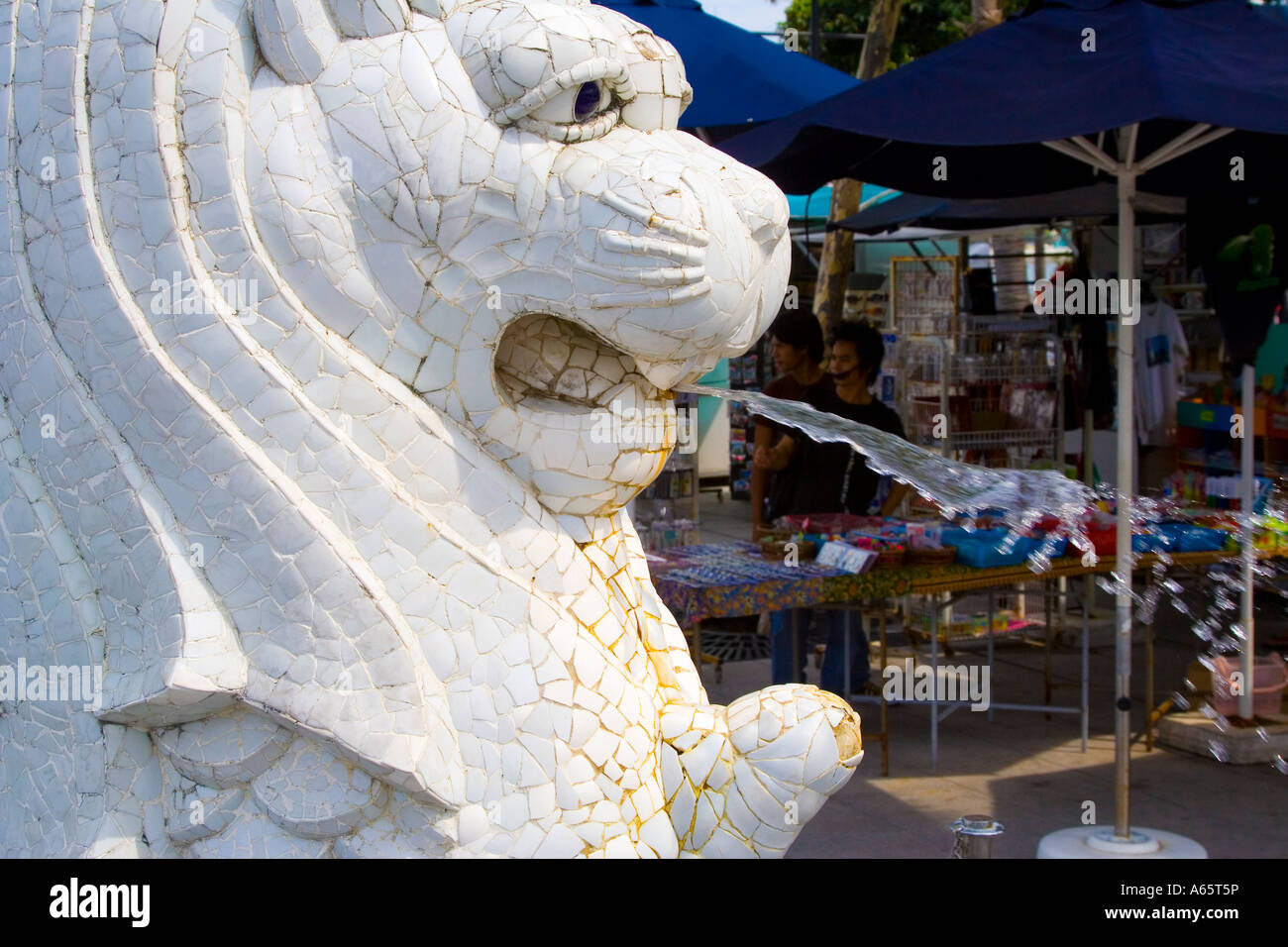 Miniature Merlion behind Large One Singapore Stock Photo - Alamy
