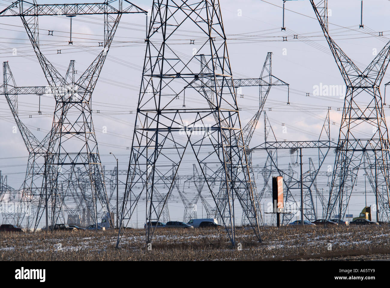 Transportation and electric power transmission Stock Photo - Alamy