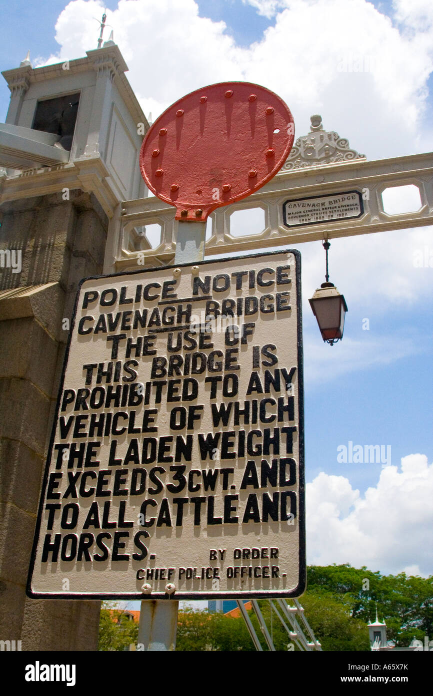 Antique Police Notice Warning Sign on Cavenagh Bridge Singapore Stock ...