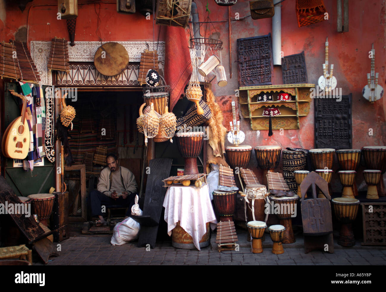 Owner at a stall, Marrakesh, Morocco Stock Photo - Alamy