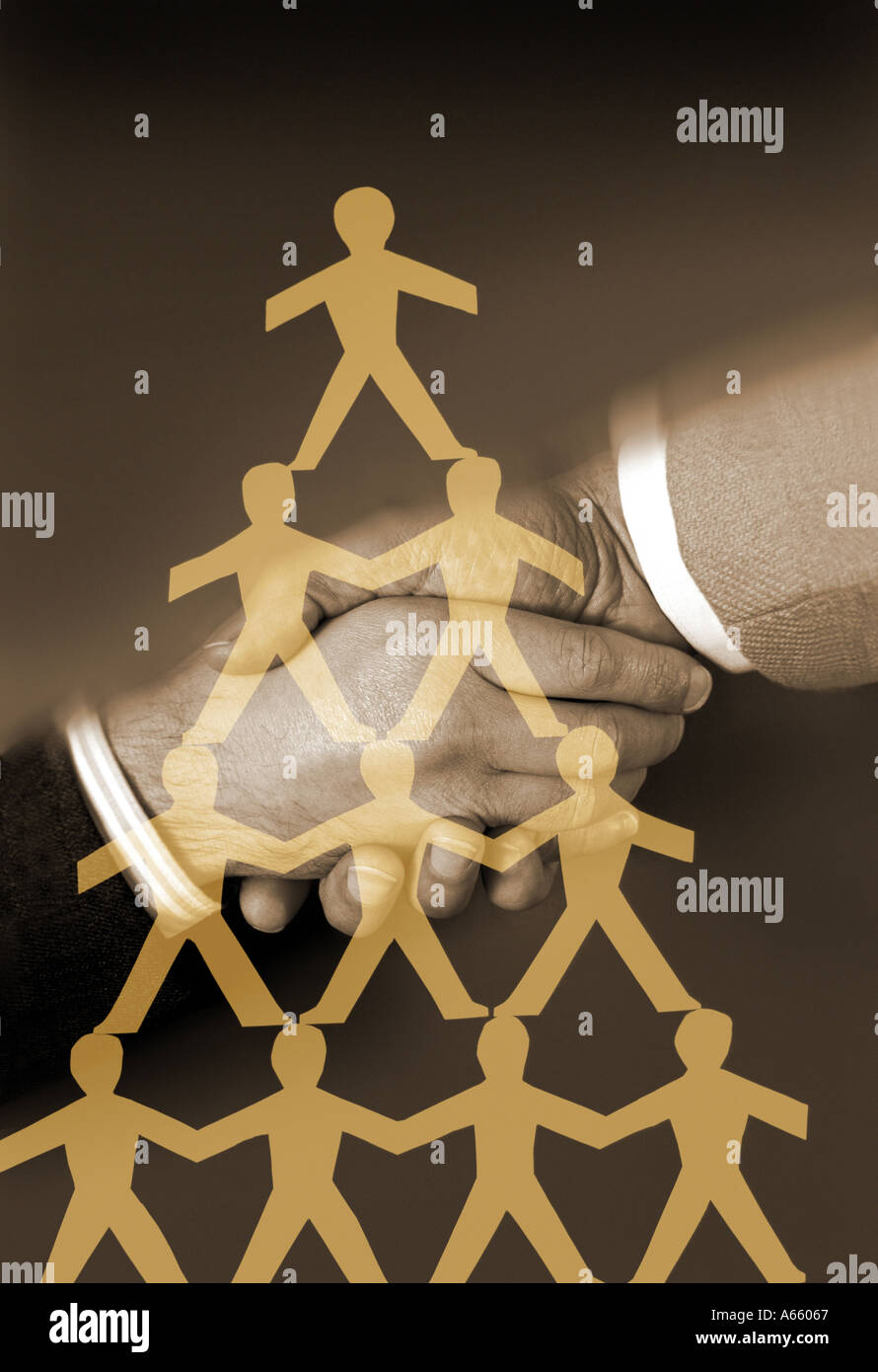 Handshake and pyramid team of people Stock Photo - Alamy