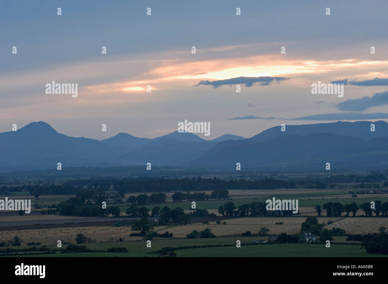 View of Sun Setting Over the Farms and Fields Around Stirling Castle ...