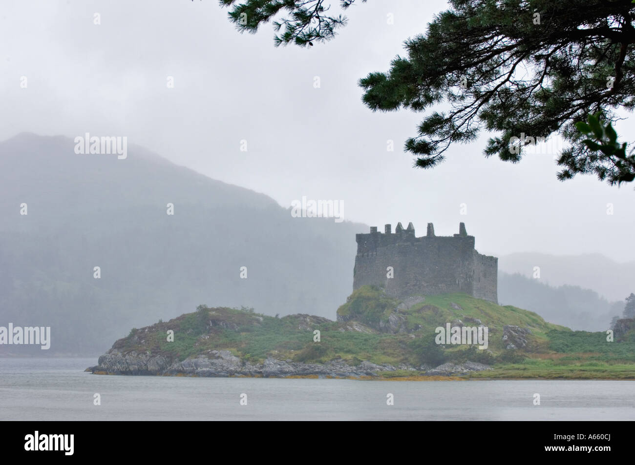 Castle Tioram on Loch Moidart seen through Fog and Rain in Ardnamurchan ...