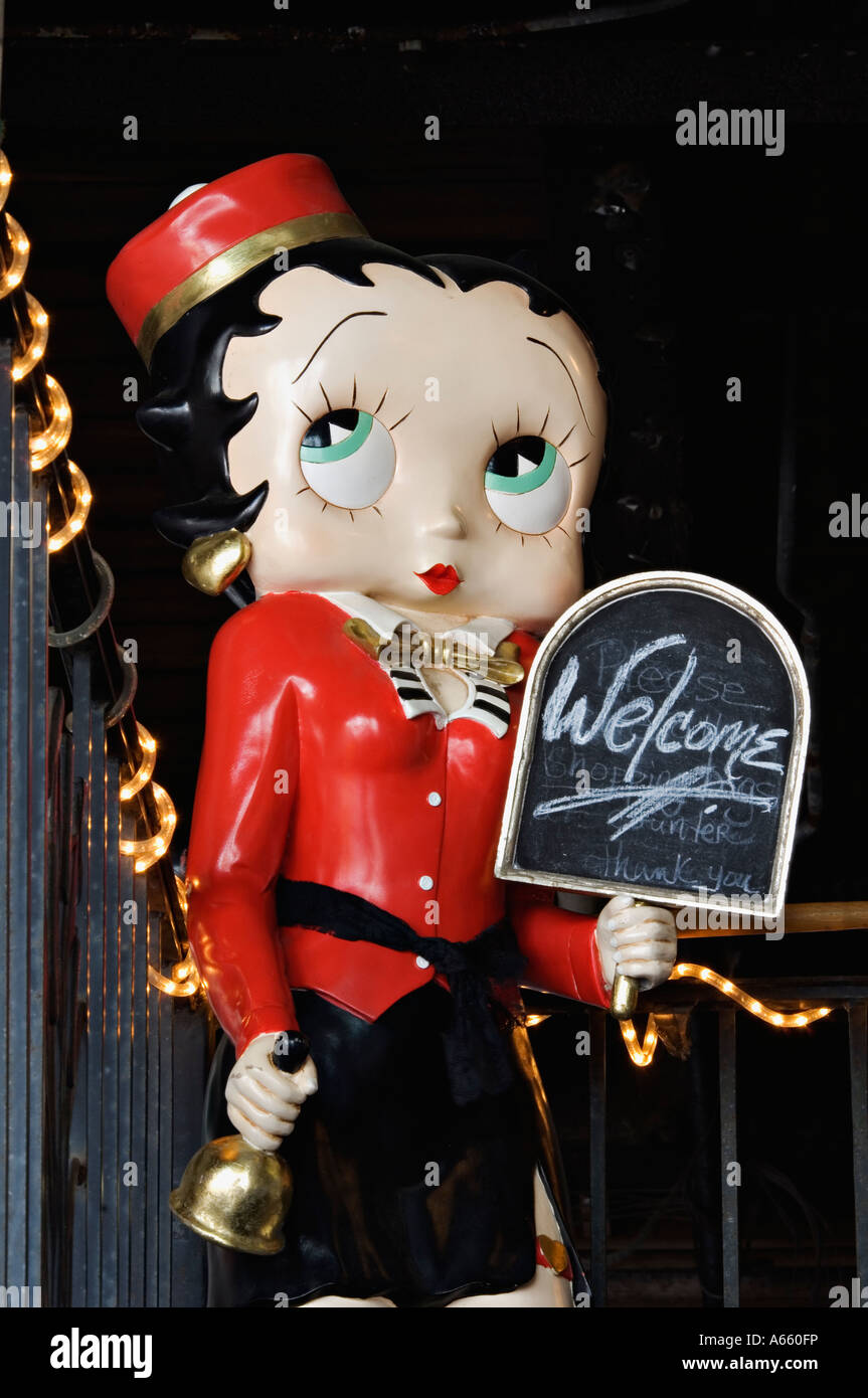 Betty Boop Statue Holding Bell and Welcome Sign at Entrance to River ...