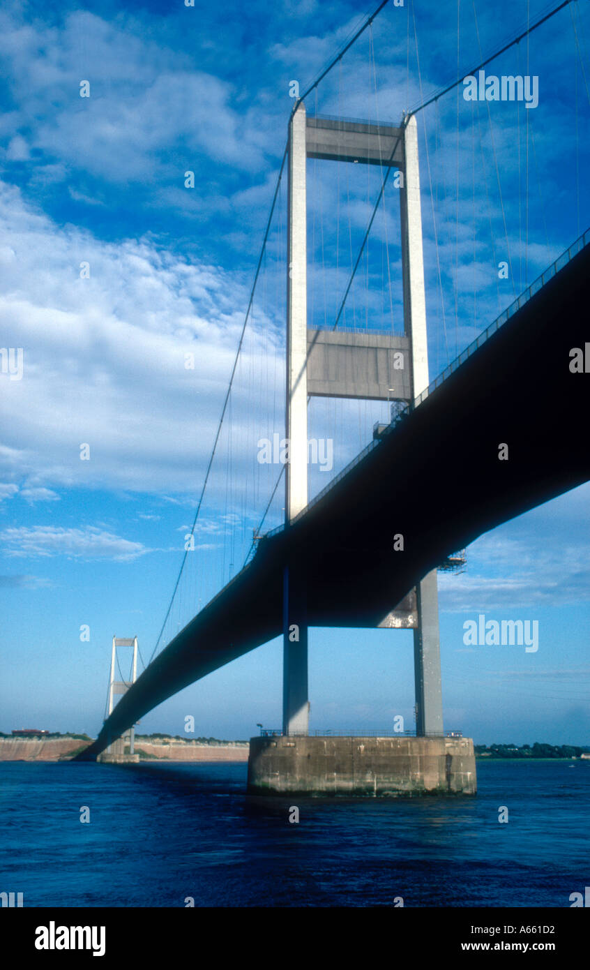 The first road bridge over the River Severn viewed from Beachley near ...