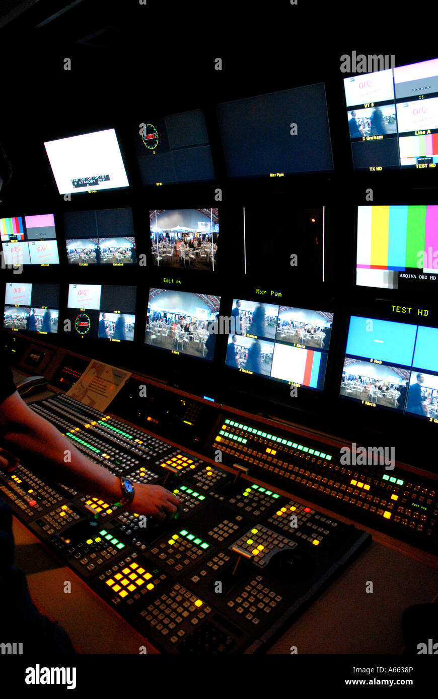 Inside the Arqiva Outside Broadcast HD mobile control room at the ...