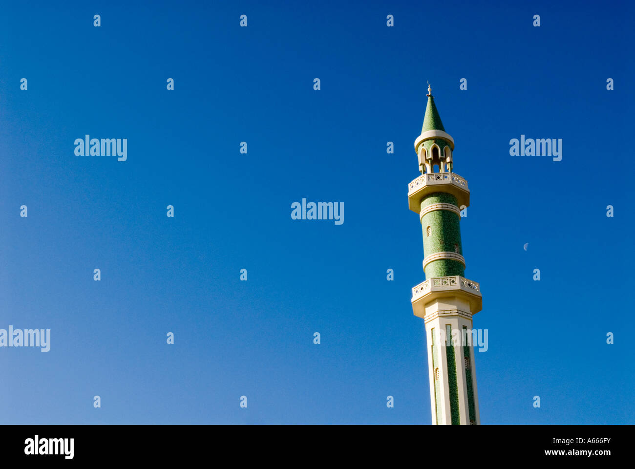 Minaret and Blue Sky with Moon Stock Photo - Alamy