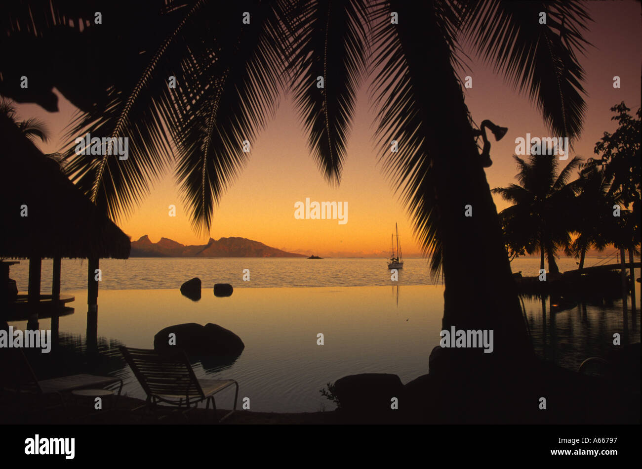 Sunset Tahiti Beachcomber Hotel Island of Tahiti French Polynesia Stock ...