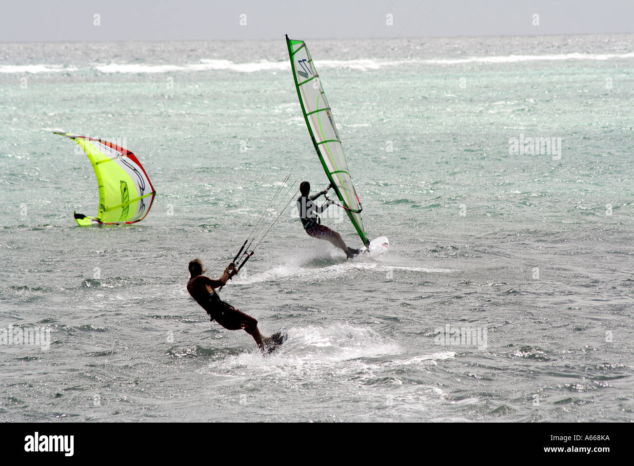 Parasurfing and windsurfing off of Boracay, White Beach, Philippine ...