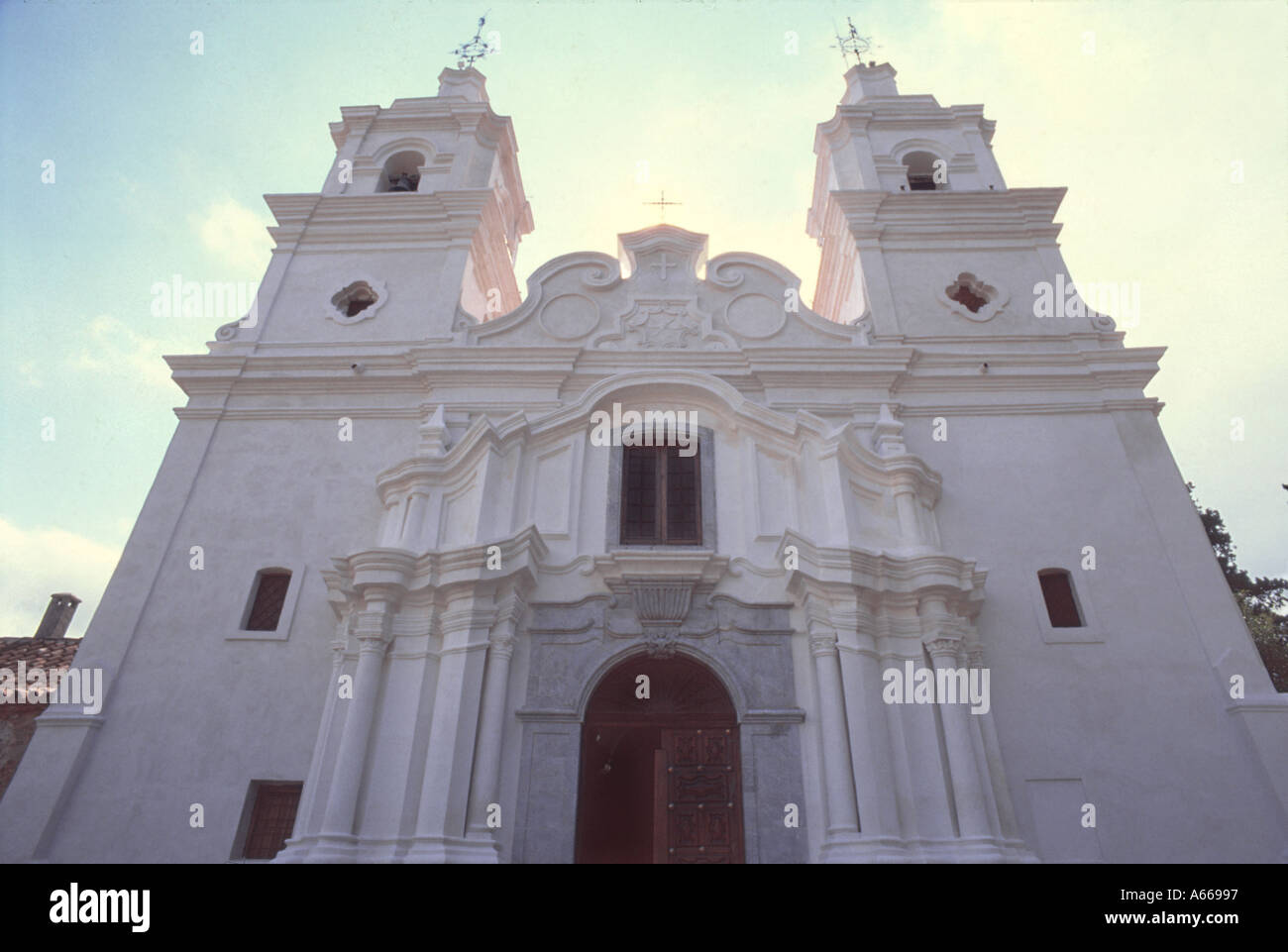 Facade of an old catholic church within a Jesuit compund built in the ...