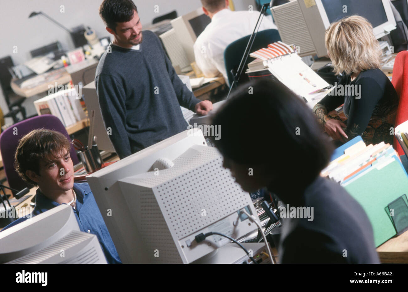 group young men young working women computer lab classroom office Stock ...