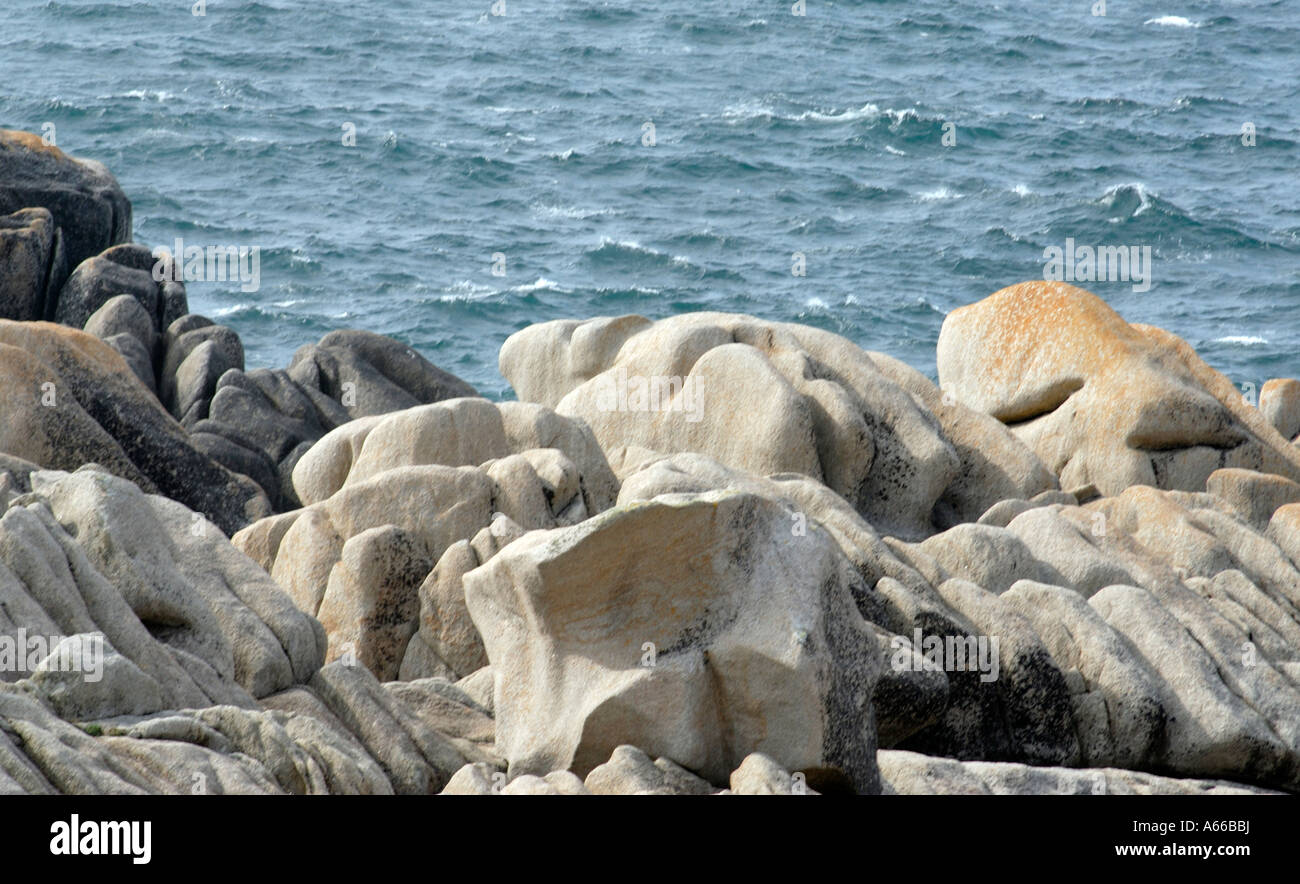 Ganite rocks at Peninnis Head where the cliffs have been eroded into ...