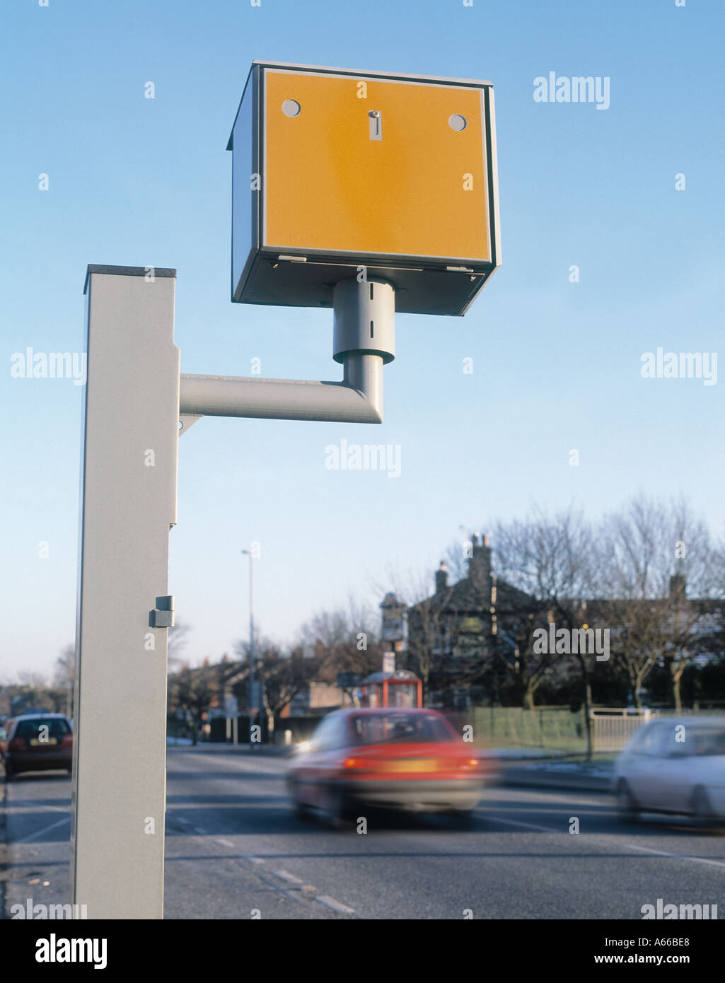 YELLOW GATSO SPEED CAMERA WITH SPEEDING VEHICLE Stock Photo - Alamy