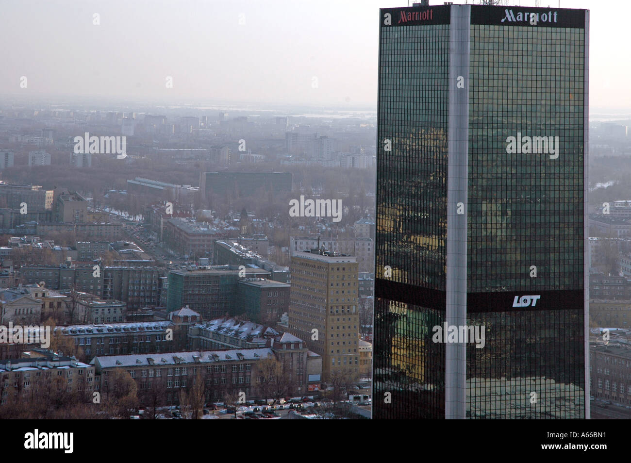 Poland warsaw panorama with Marriott Hotel Stock Photo - Alamy