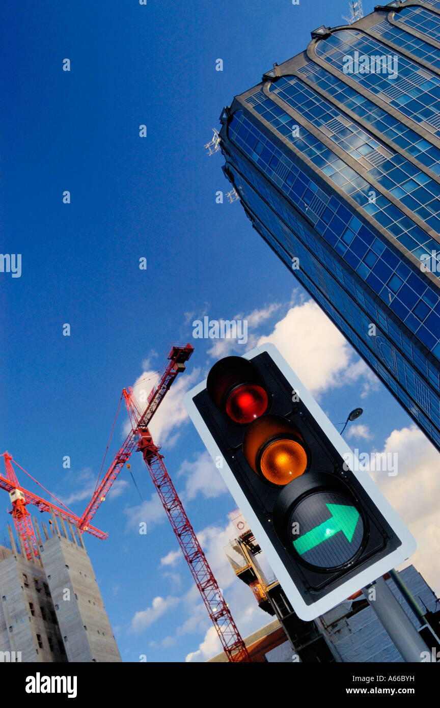 A traffic light with a right turn sign on colmore row birmingham in the ...