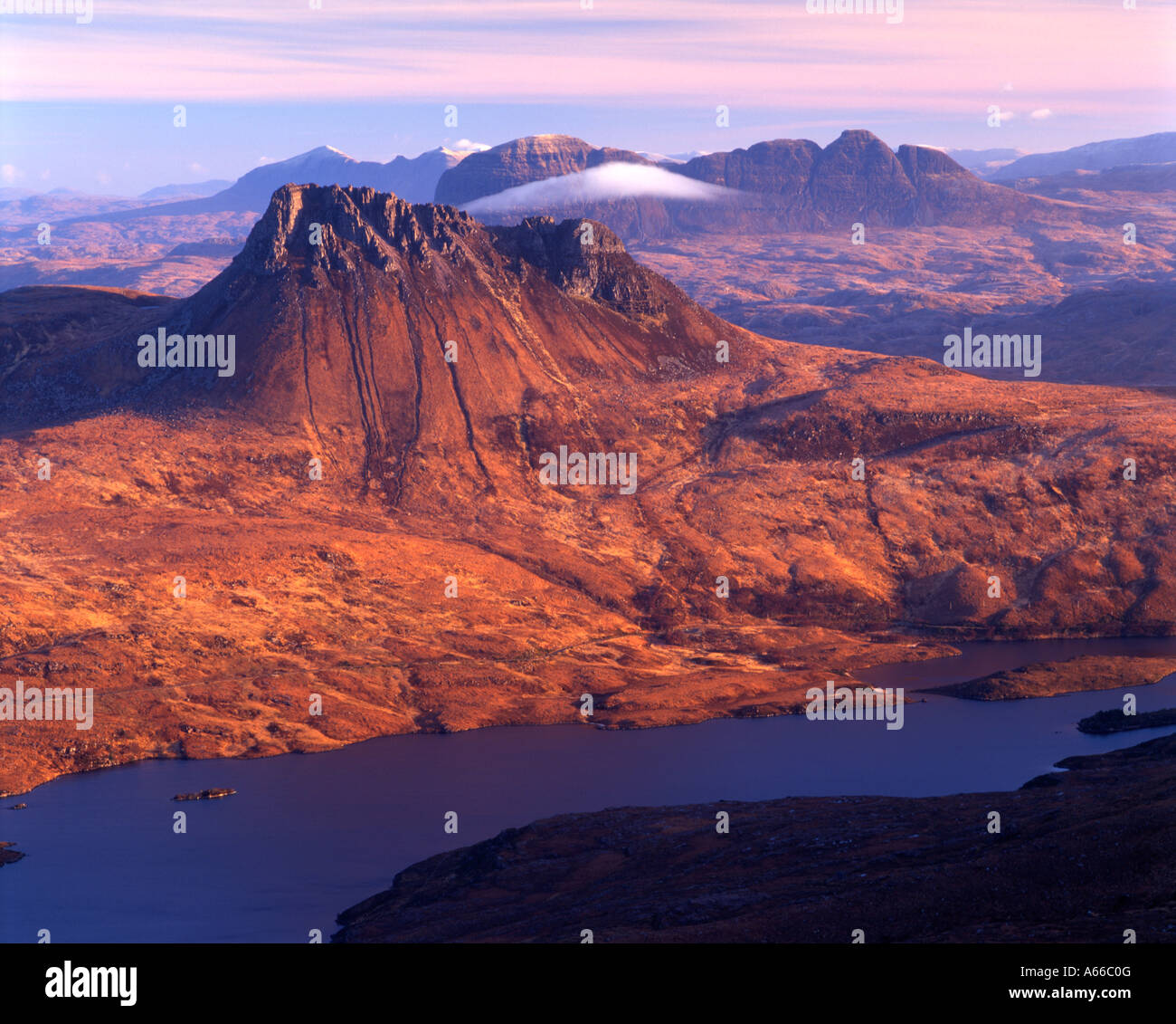 Stac Pollaidh and Suilven in morning light from Ben Mor Coigach Stock ...