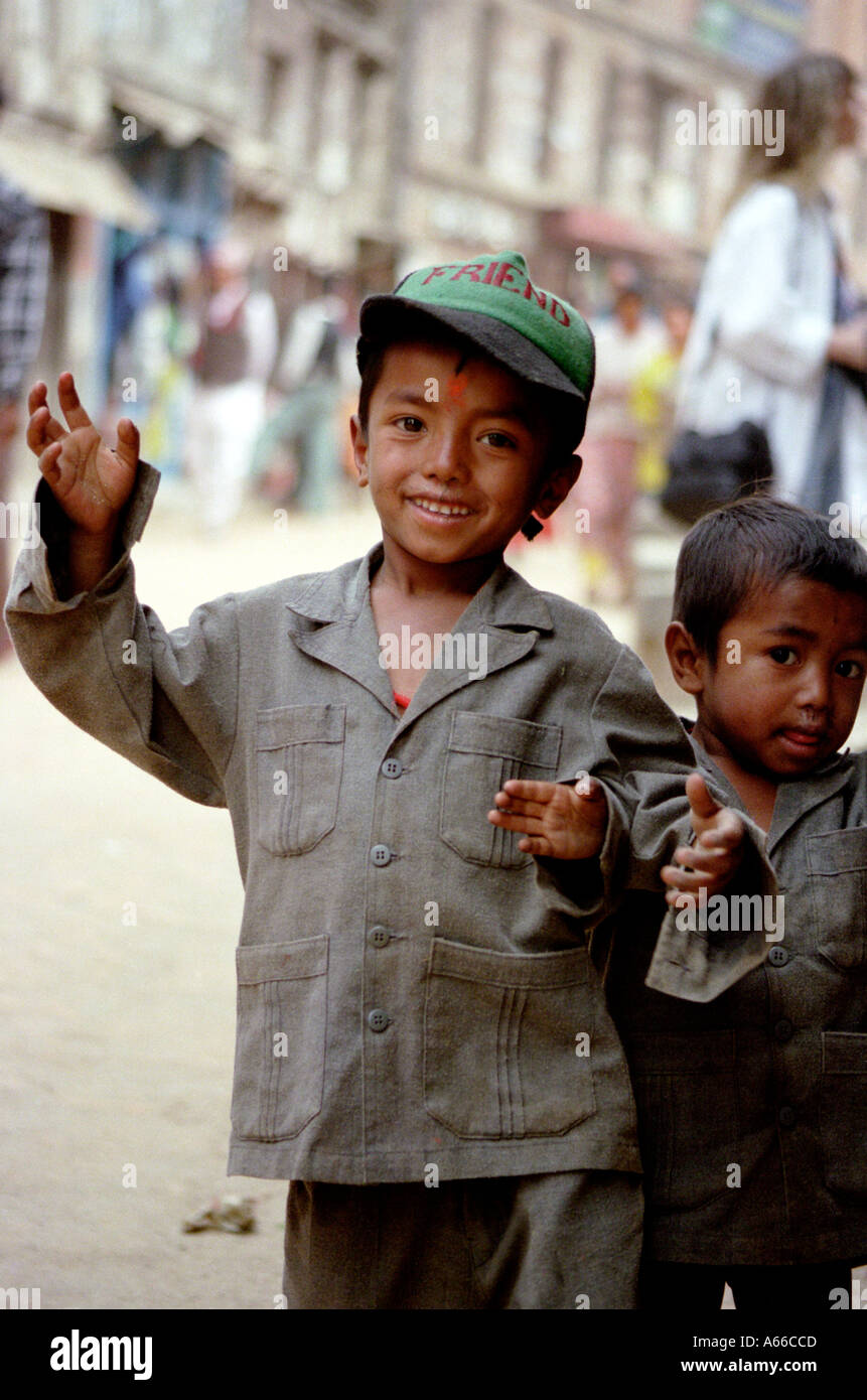 Two kids say hello in the streets Kathmandu Nepal Stock Photo - Alamy