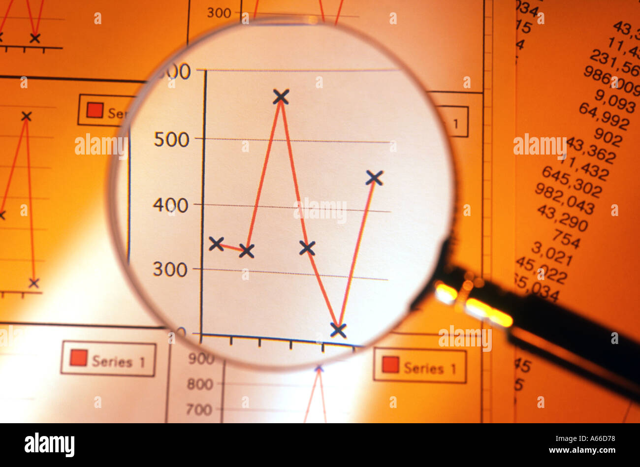 Graph through a magnifying glass Stock Photo - Alamy