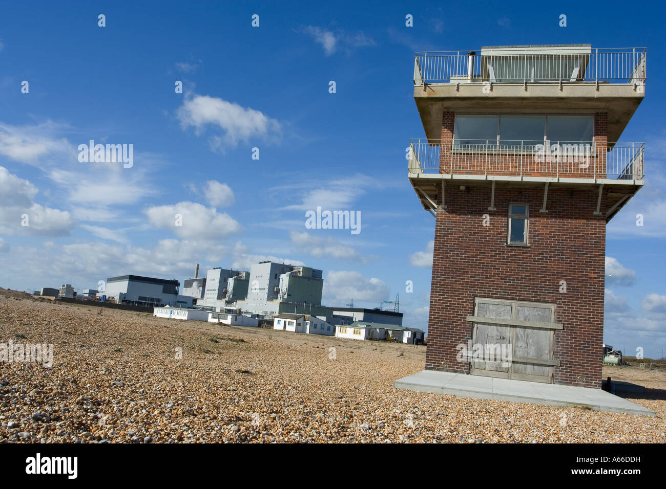 Coast guard lookout tower and Dungeness Power Station Stock Photo - Alamy