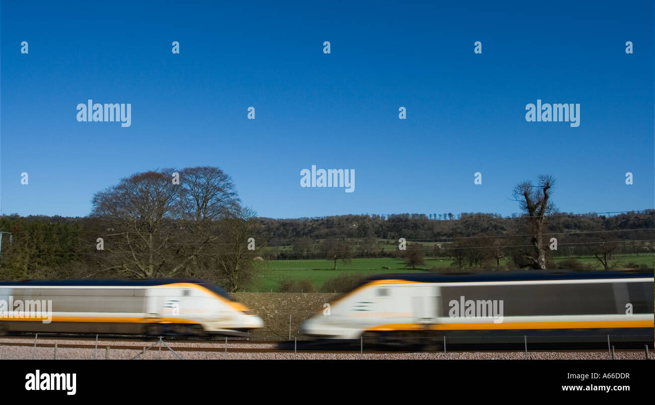 EuroStar trains passing at high speed Kent UK Stock Photo - Alamy