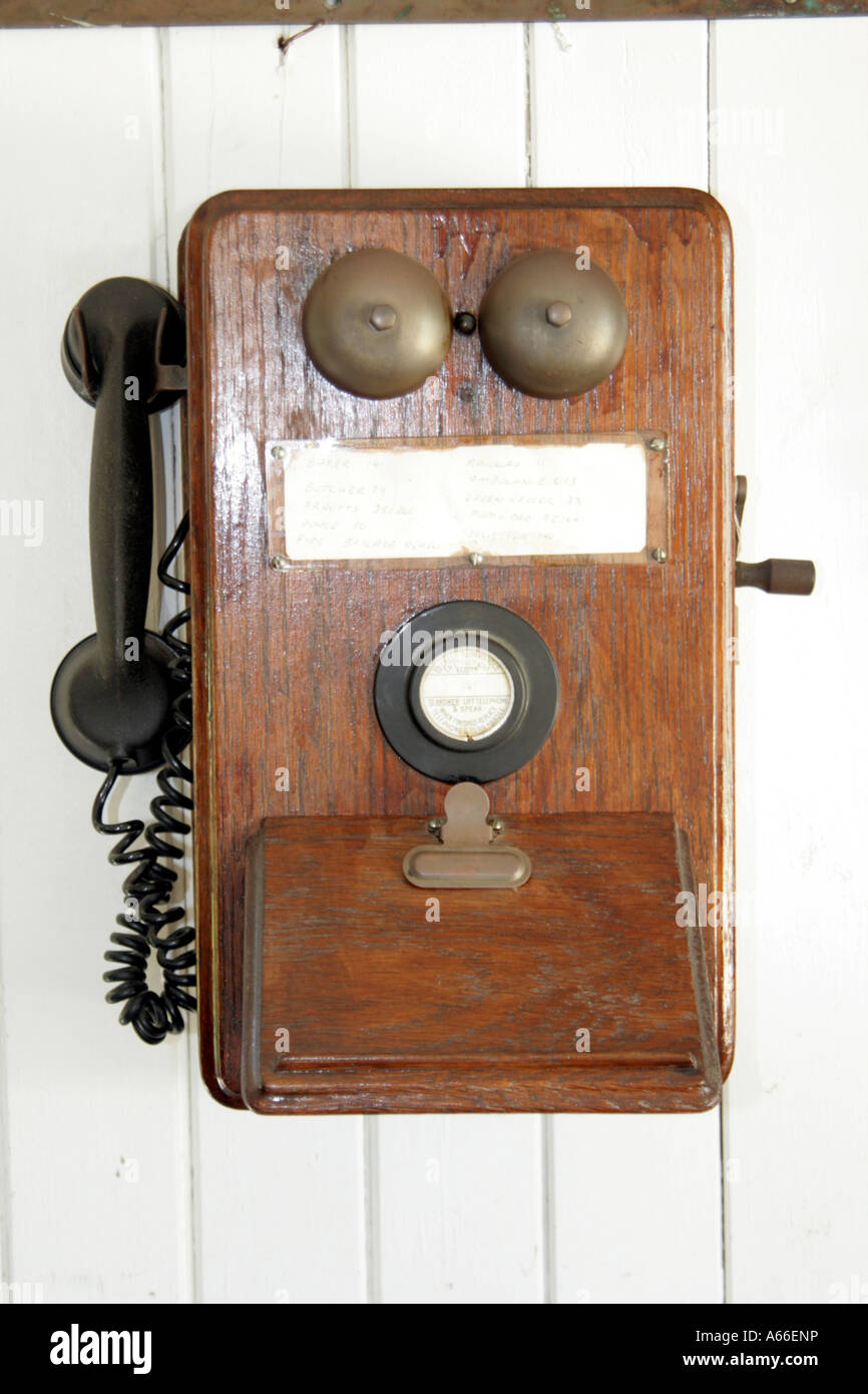 OLD TELEPHONE ON WALL VERTICAL BAPDB10235 Stock Photo - Alamy