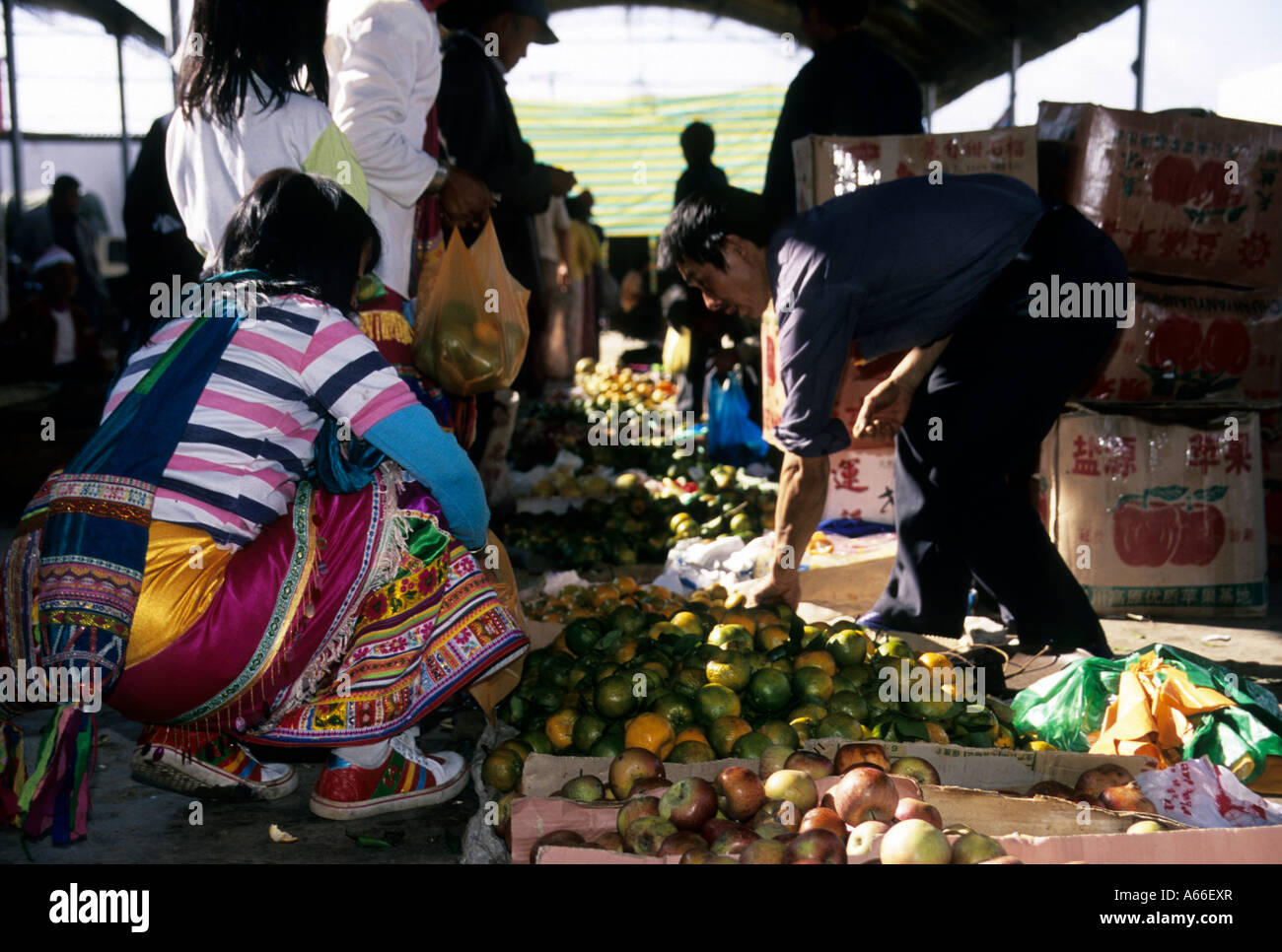China Yunnan Xishuangbanna Menghai .The local market where many ethnic ...