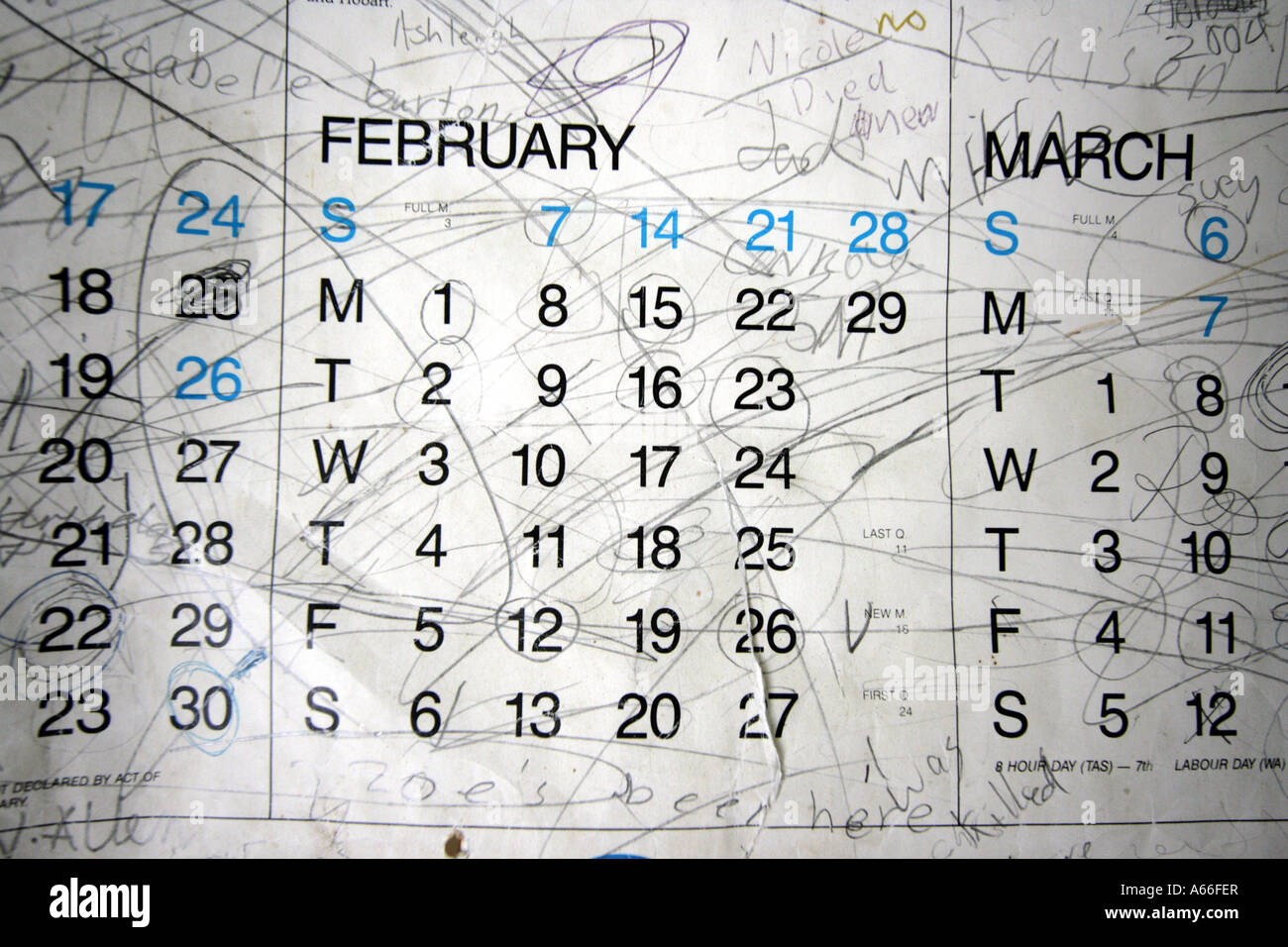 USED CALENDAR HANGING ON WALL OF OLD HOUSE HORIZONTAL BAPDB10343 Stock ...